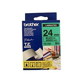 Brother P-touch 24mm TZ-751 Laminated Tape, 8 m, Black on Green in ...